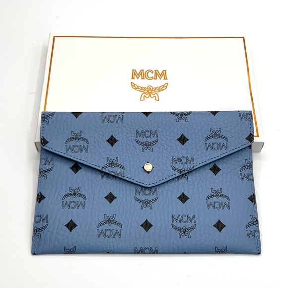 MCM | Bags | Mcm Royal Blue Monogram Pouch Clutch With Box Nib | Poshmark